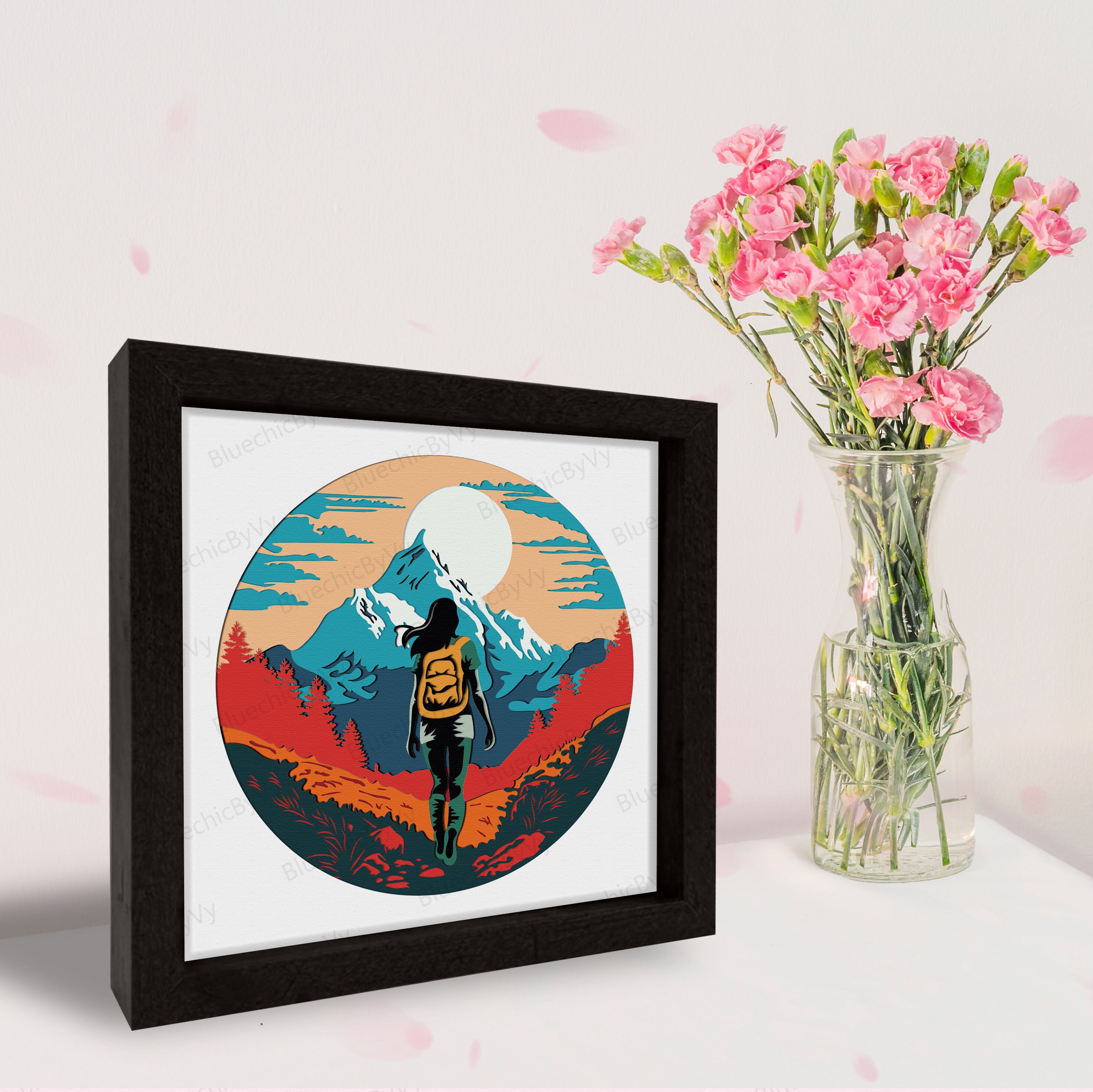 Hiking Girl Shadow Box SVG , Adventure Shadow Box Svg, Hiking Light Box ...