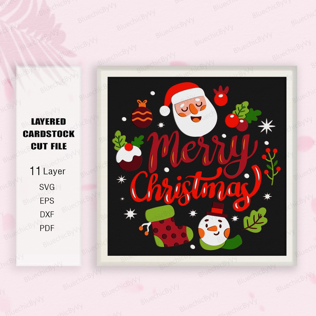 Merry Christmas Shadow Box SVG for Cricut Projects DIY, Christmas Light ...