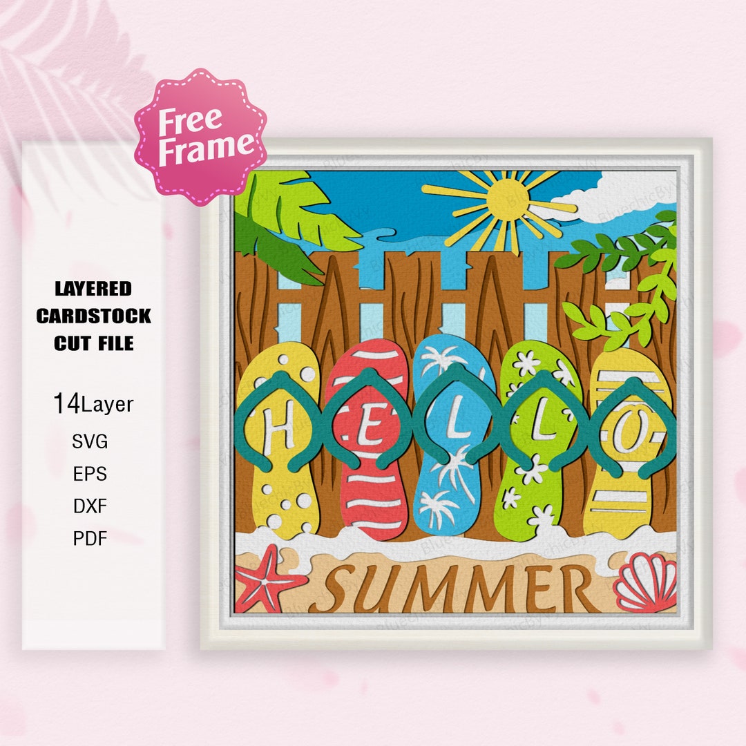 Flip-flops Hello Summer Shadow Box Svg, Summer Beach Light Box Svg ...