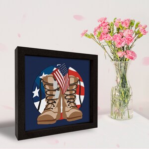 Boot Veteran Shadow Box, Veteran Shadow Box Svg, Soldier Light Box Svg ...