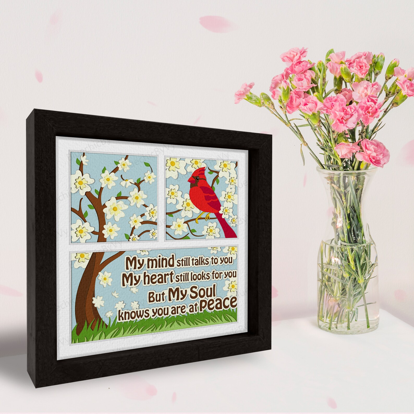 Cardinal Memorial Shadow Box SVG, Cardinal Shadow Box, Cardinal 3D Box ...