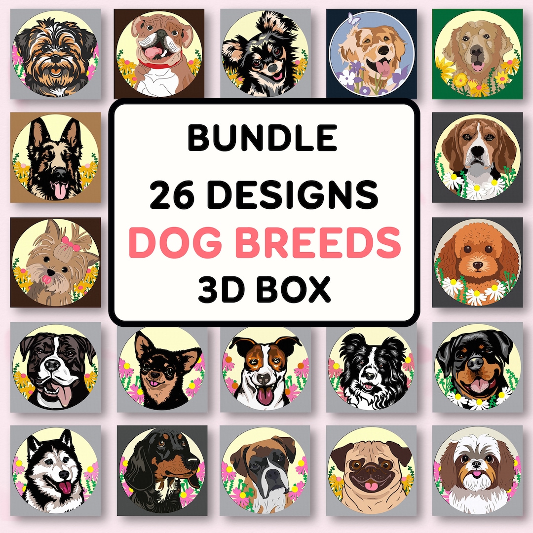 Bundle Dog Breeds Shadow Box SVG, Breeds Shadow Box, for Cricut, Breeds ...