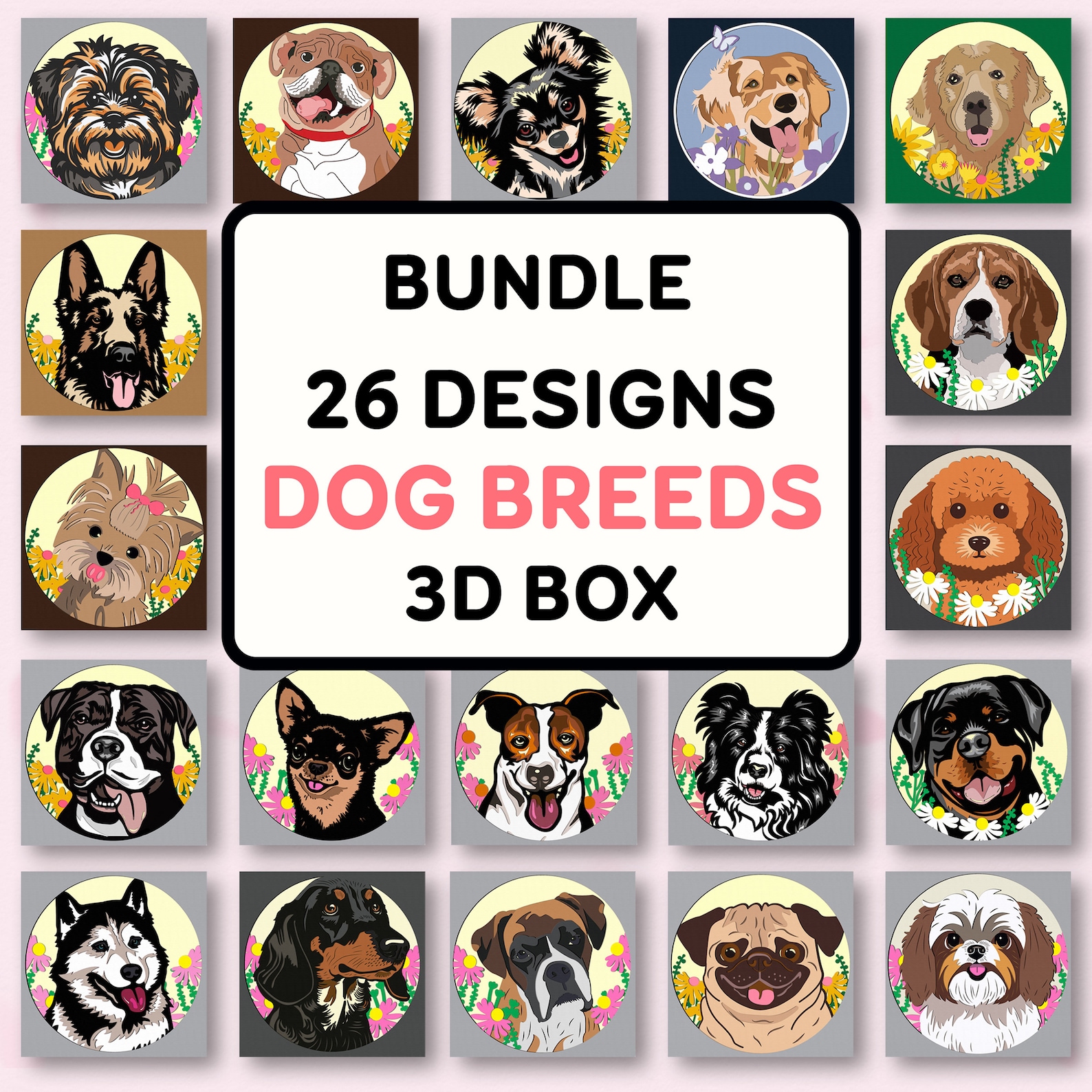 Bundle Dog Breeds Shadow Box SVG, Breeds Shadow Box, for Cricut, Breeds ...