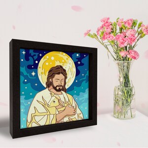 Jesus Christ Shadow Box SVG, Jesus With A Lamb Shadow Box, Jesus Shadow ...