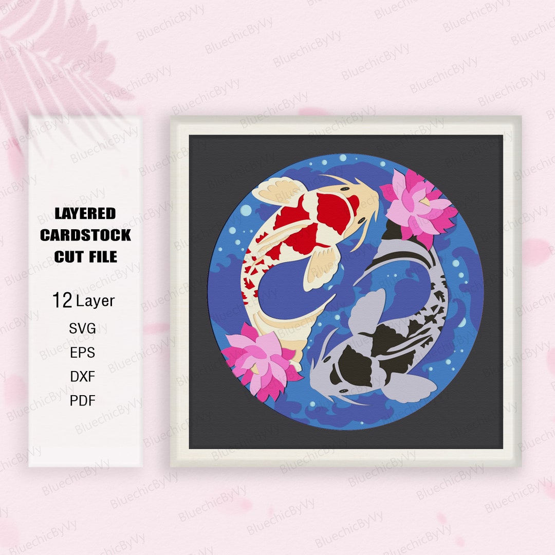 Koi Fish Shadow Box SVG, Koi Fish Shadow Box, Cute Koi Fish 3D Box ...