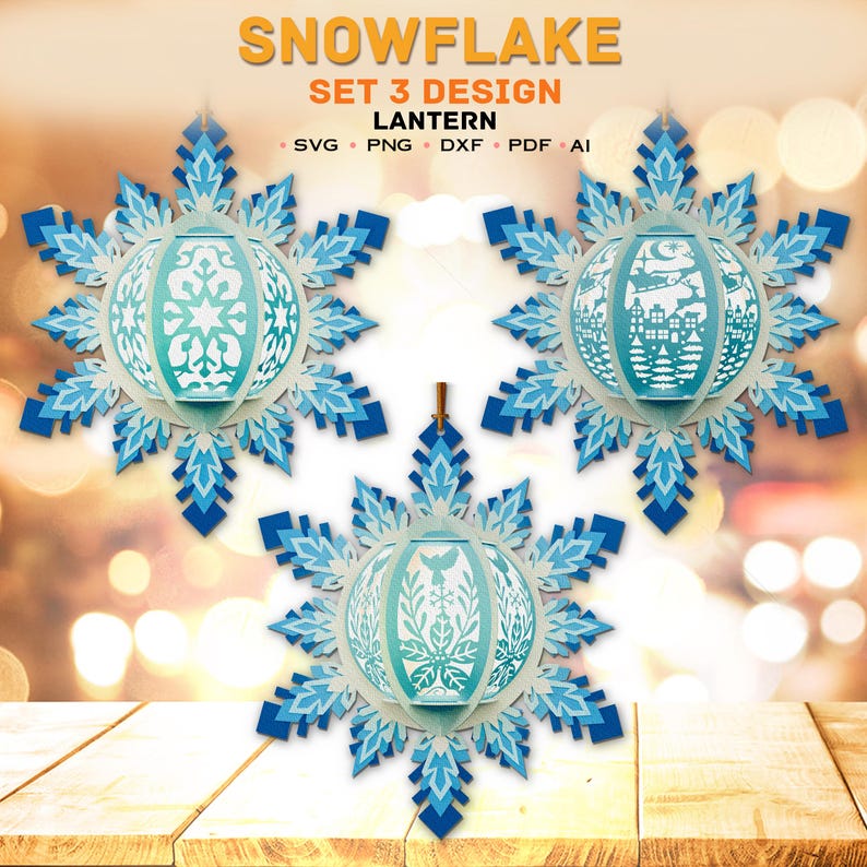 Snowflake Lantern Papercraft Set, Christmas Hanging Light Decor ...