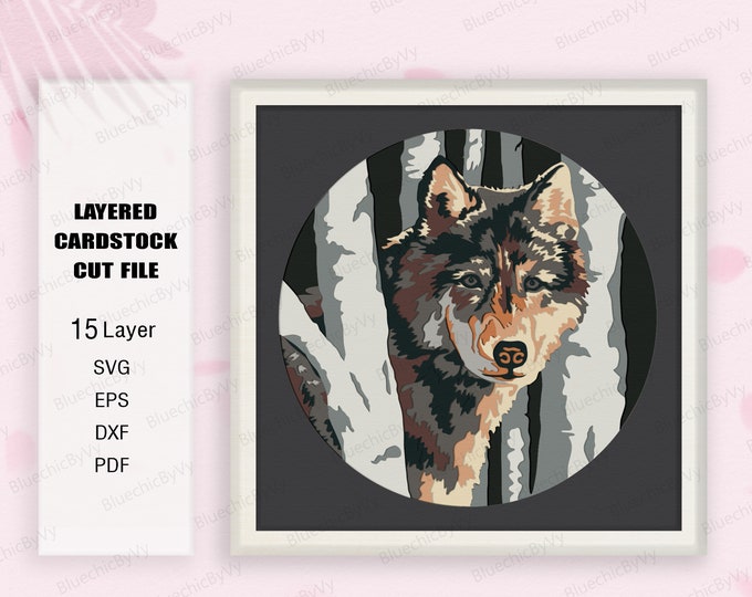 3D Wolf Shadow Box Templates, Wolves Svg Layered for Cardstock ...