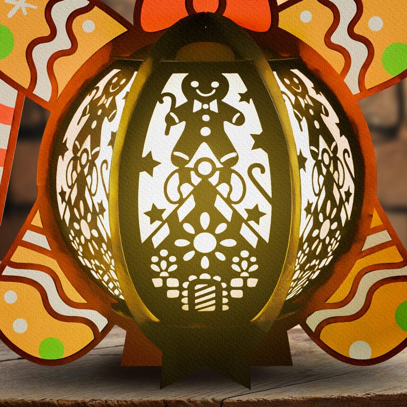 Gingerbread Cute Christmas Lantern Svg, Gingerbread Shadow Box, Lantern ...
