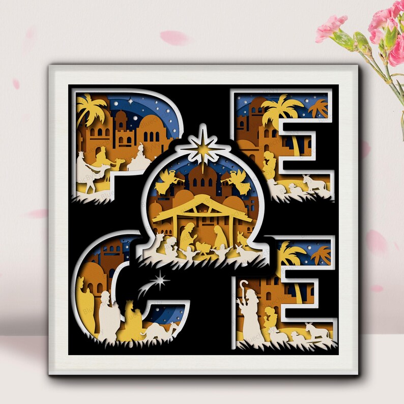 Christmas Nativity Shadow Box, Peace Layered Lightbox Template, Holy ...