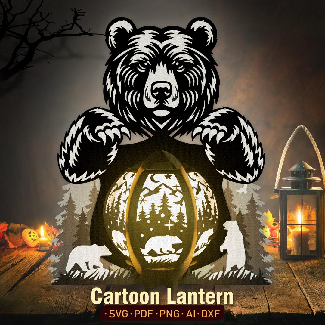 Bear Light Box Svg, Bear Shadow Box, Lantern Paper Cut, Bear Lantern ...