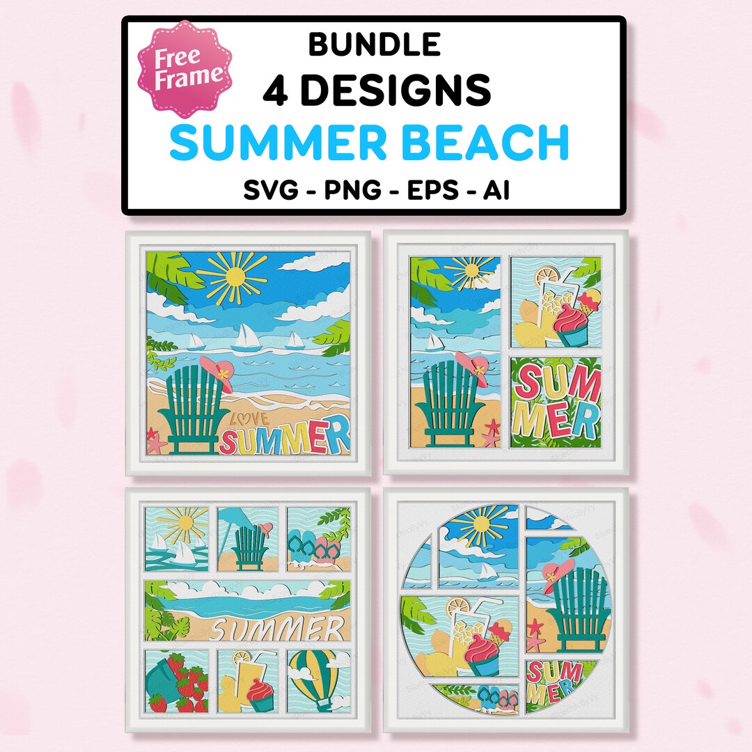 Bundle Summer Beach Shadow Box Svg, Summer Light Box Svg, Summer Gift ...