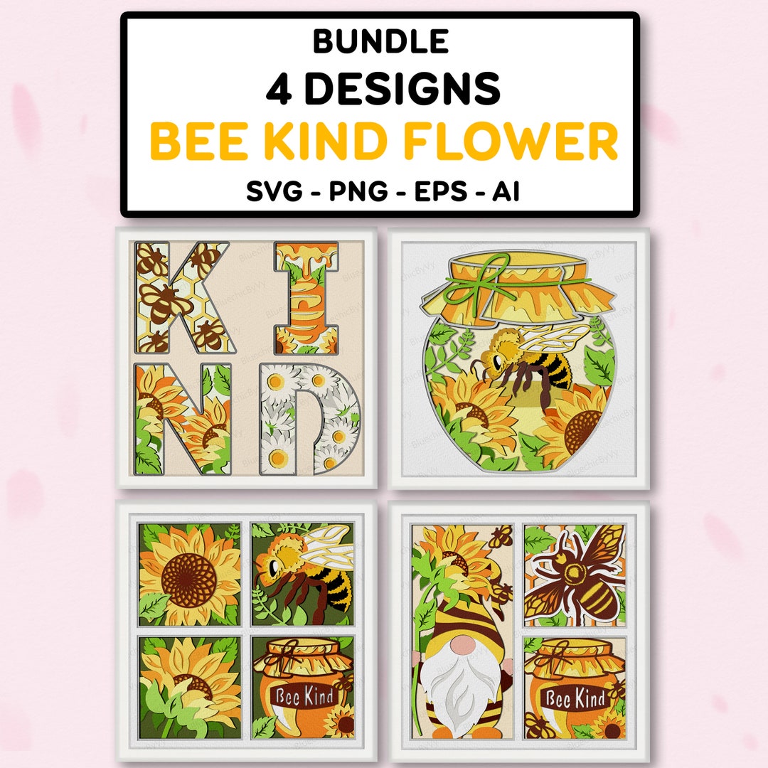Bundle Bee Kind Flower Shadow Box Svg, Bee Sunflowers Shadow Box,window ...