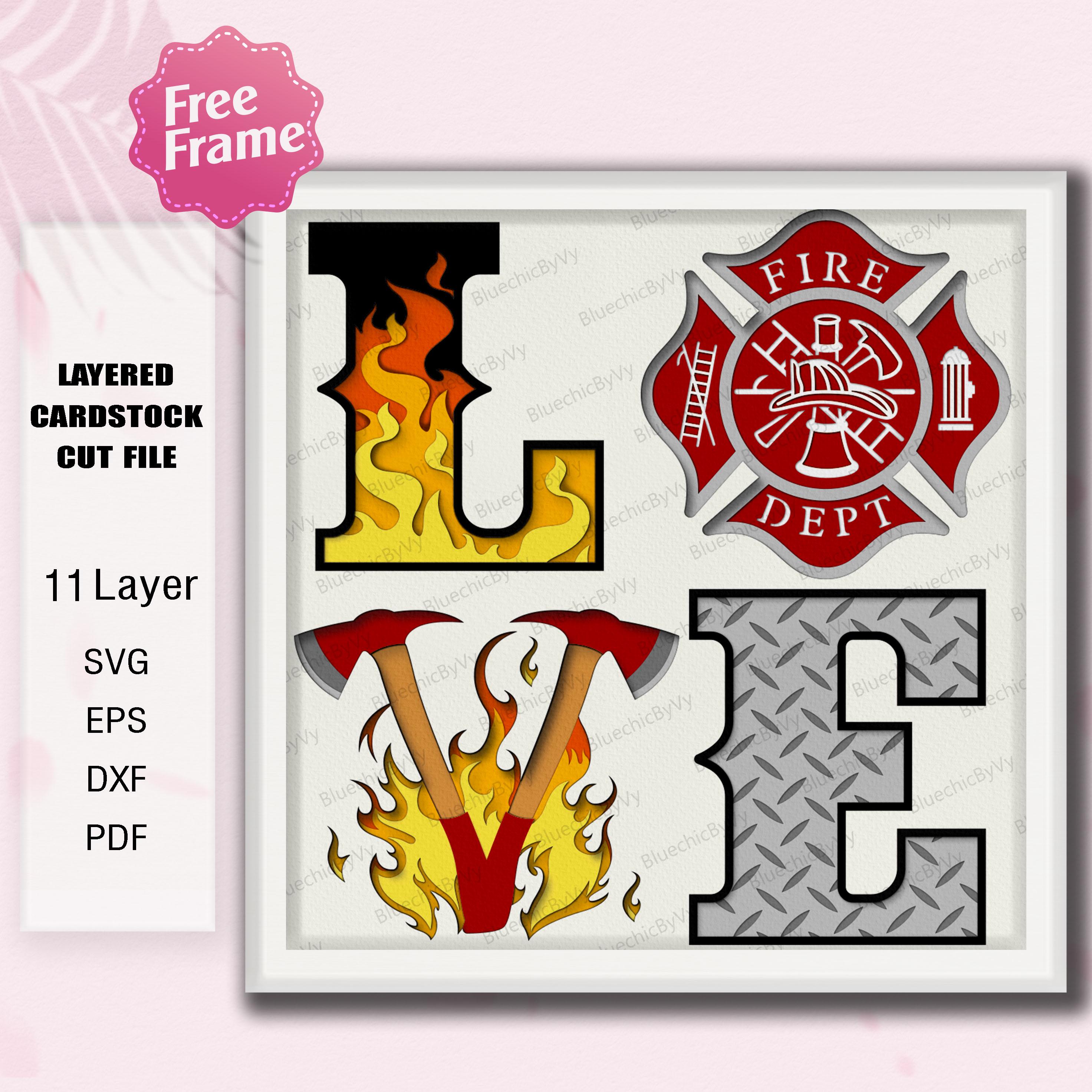 Firefighter Love SVG, 3D Layered Shadow Box Cut File With Fire Dept ...