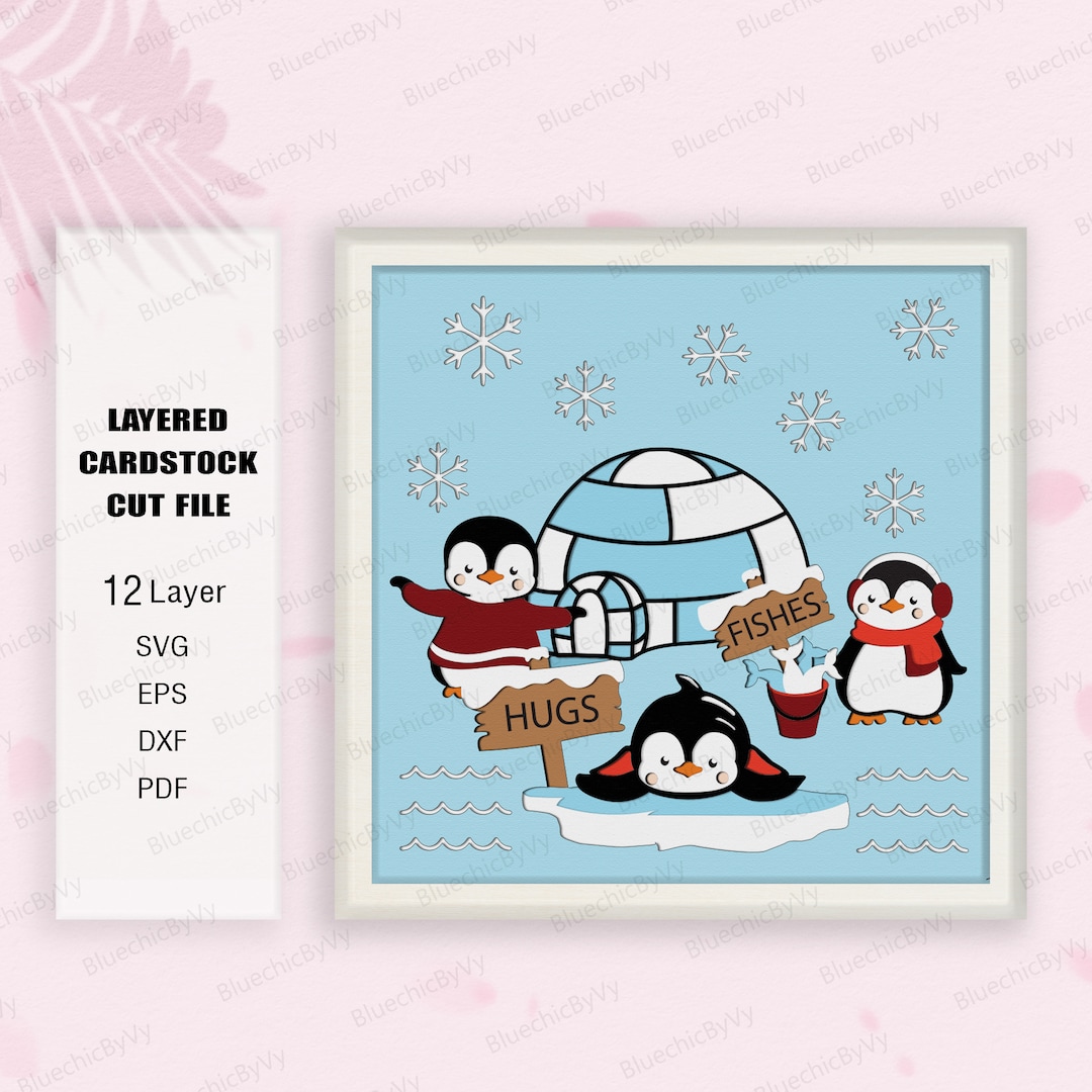Penguin Playing Shadow Box SVG for Cricut Projects DIY, Penguin ...