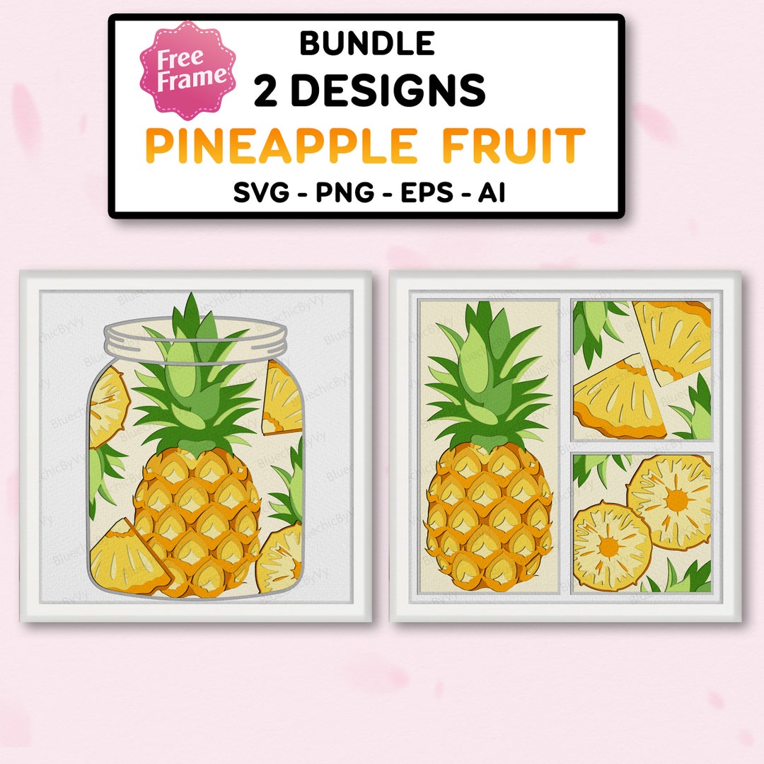 Bundle Pineapple Fruit Shadow Box SVG, Pineapple Fruit 3D Box, Mason ...