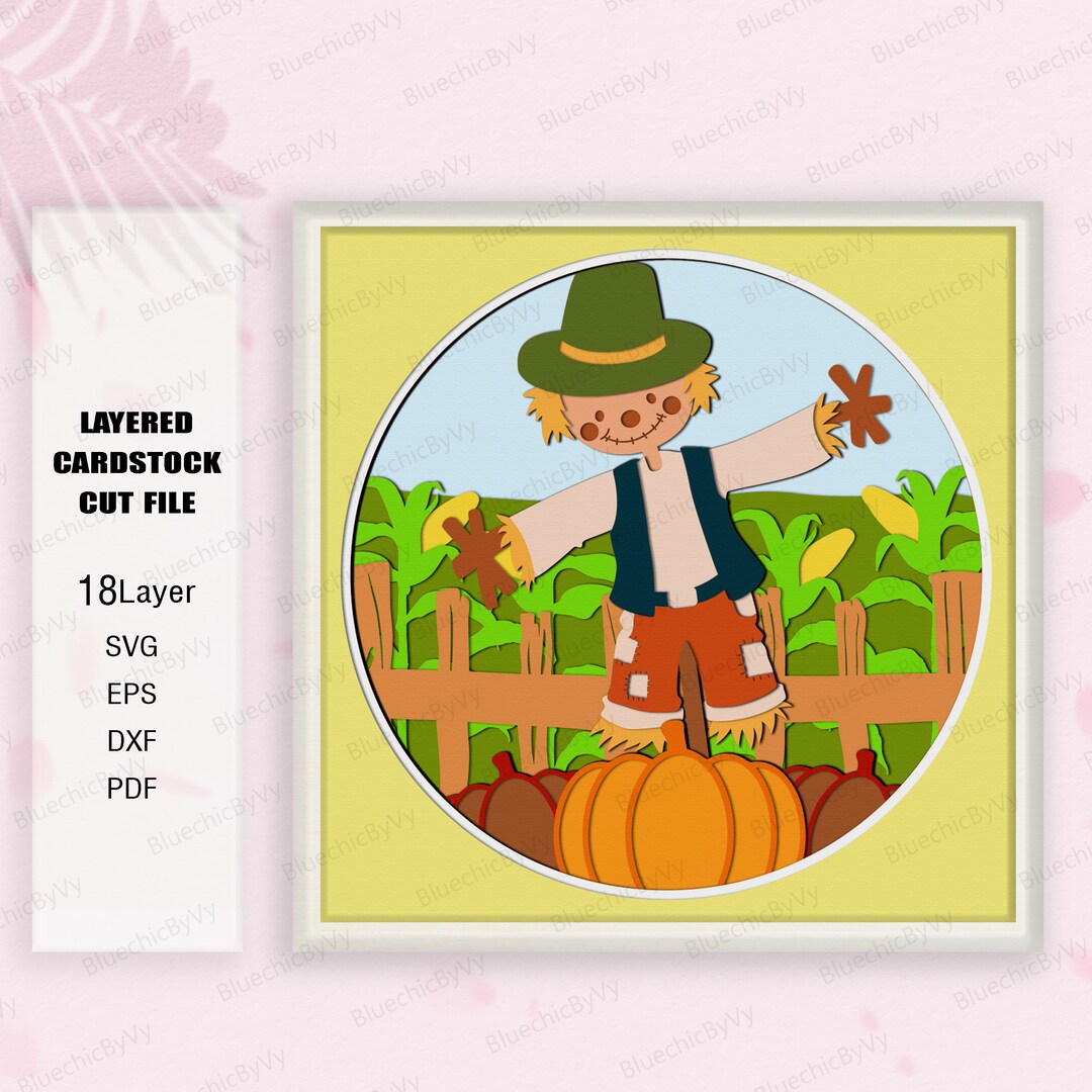 Scarecrow Shadow Box SVG, Fall Shadow Box, for Cricut, Scarecrow Light ...