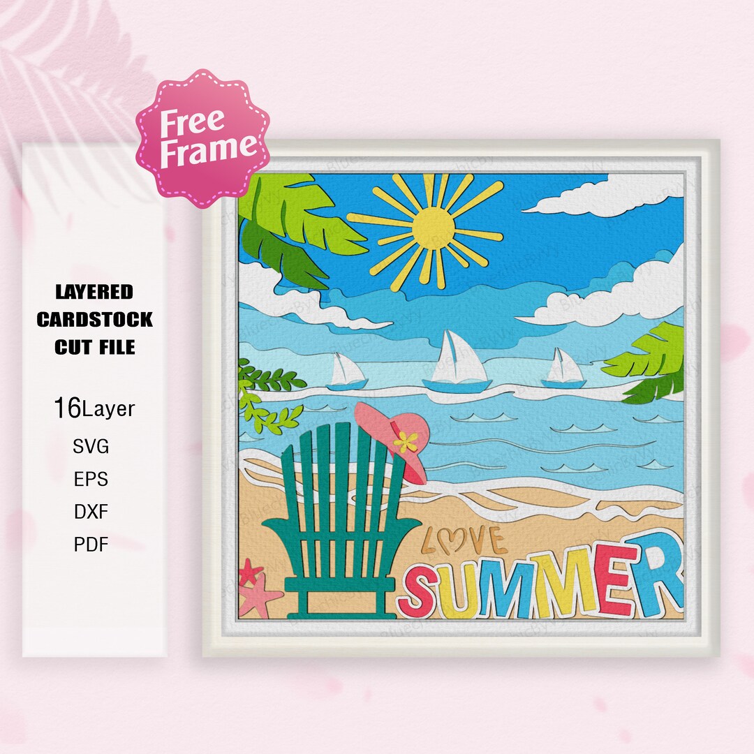 Summer Beach Shadow Box Svg, Summer Light Box Svg, Summer Gift, Love ...