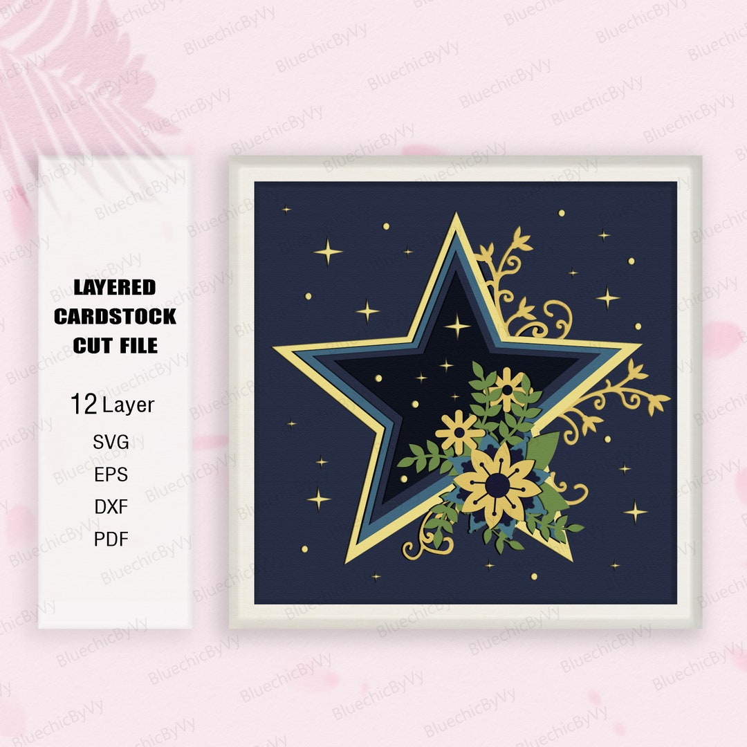 Star Floral Shadow Box SVG, Star Shadow Box, Light Box Star Floral SVG ...