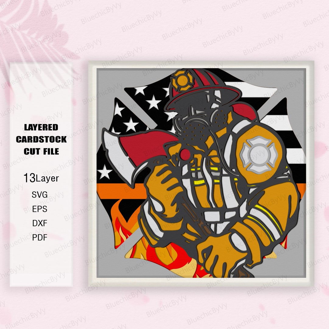 Firefighter Shadow Box, Firefighter Shadow Box Svg, Firefighter Light ...