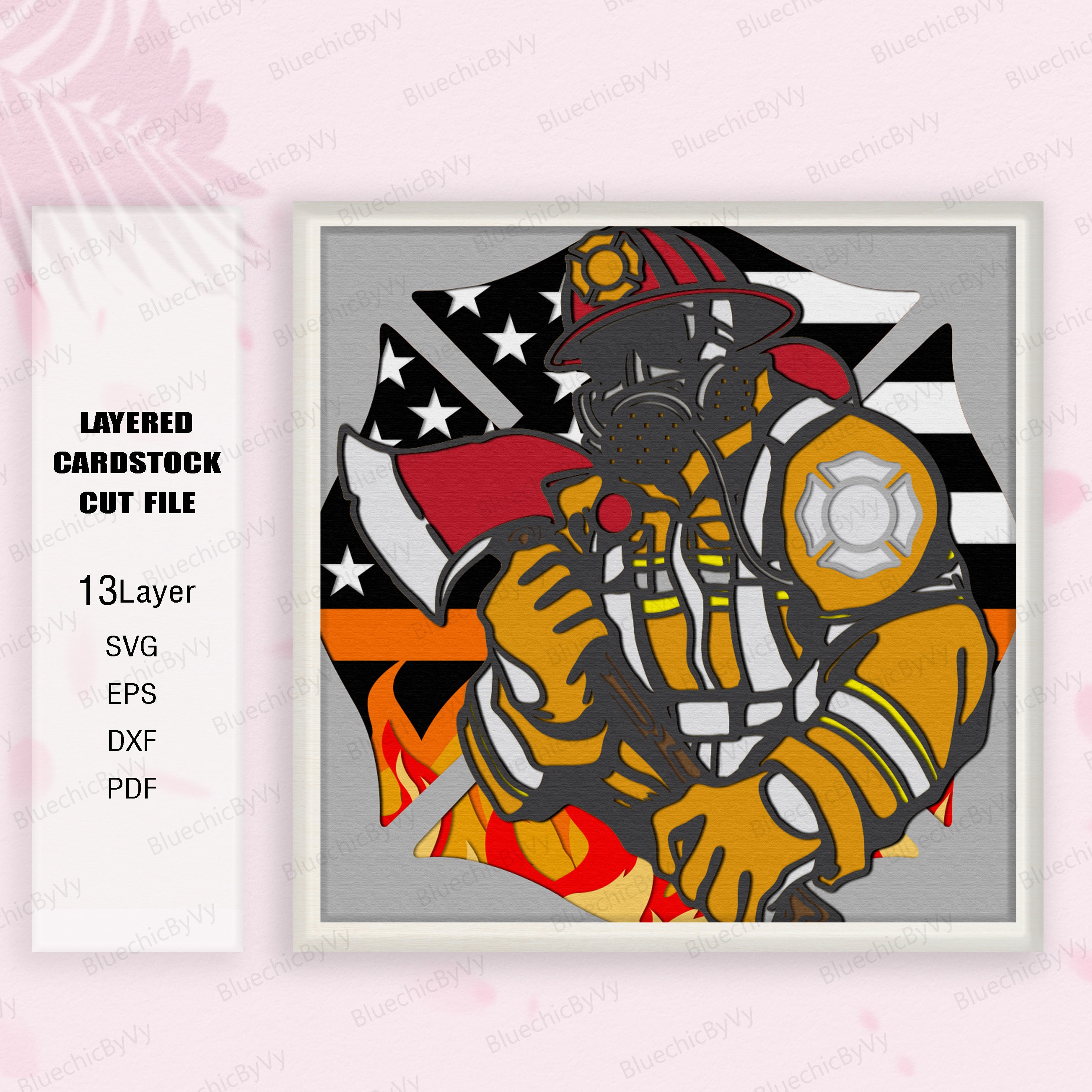 Firefighter Shadow Box, Firefighter Shadow Box Svg, Firefighter Light ...