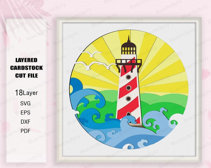 Lighthouse Shadow Box SVG: Four Seasons 3D Paper Cut Template (digital ...