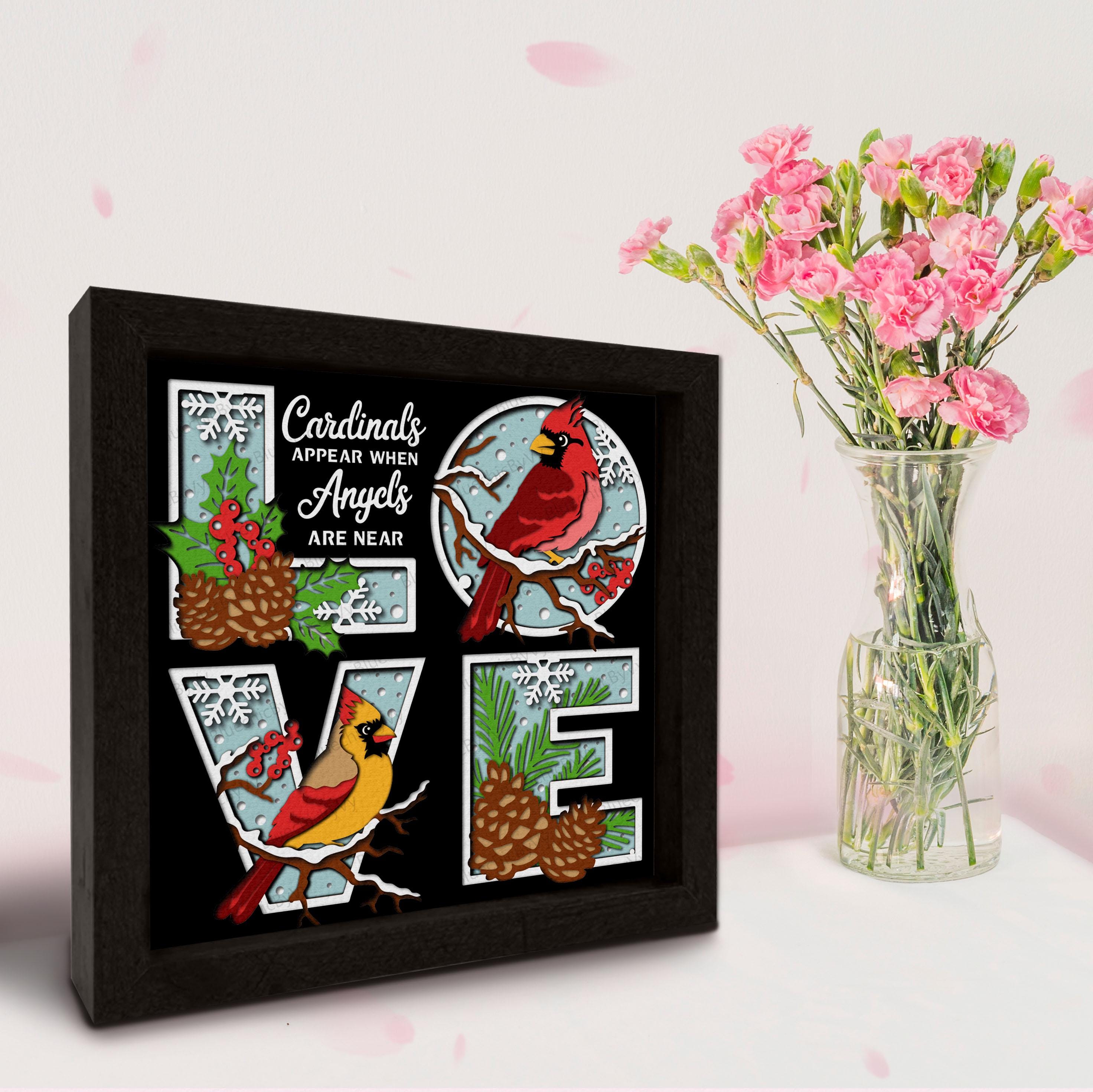 3D Layered LOVE Cardinal Papercut Svg, Winter Cardinal Quote Shadow Box ...