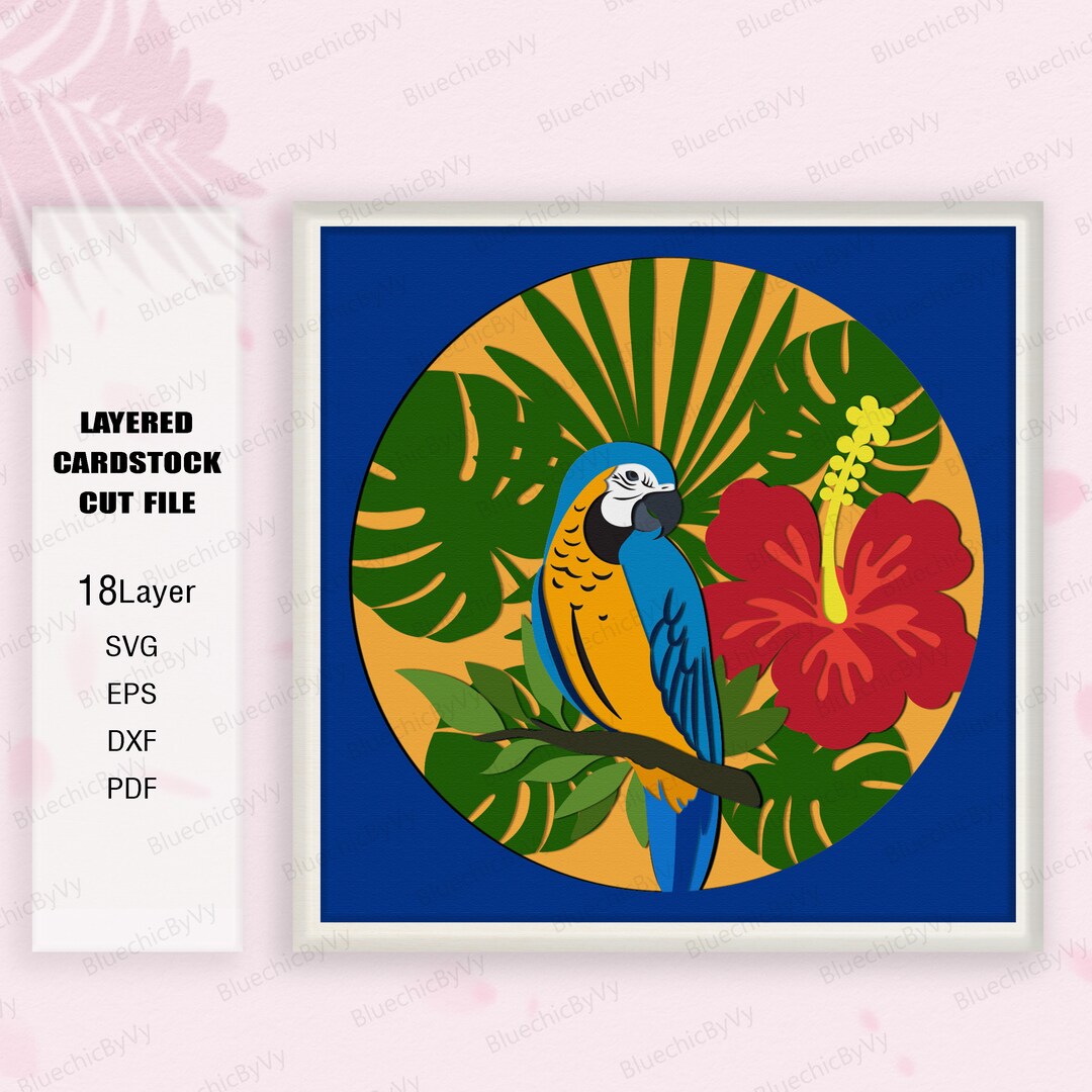 Parrot Tropical Bird Shadow Box SVG, Parrot Shadow Box, for Cricut ...