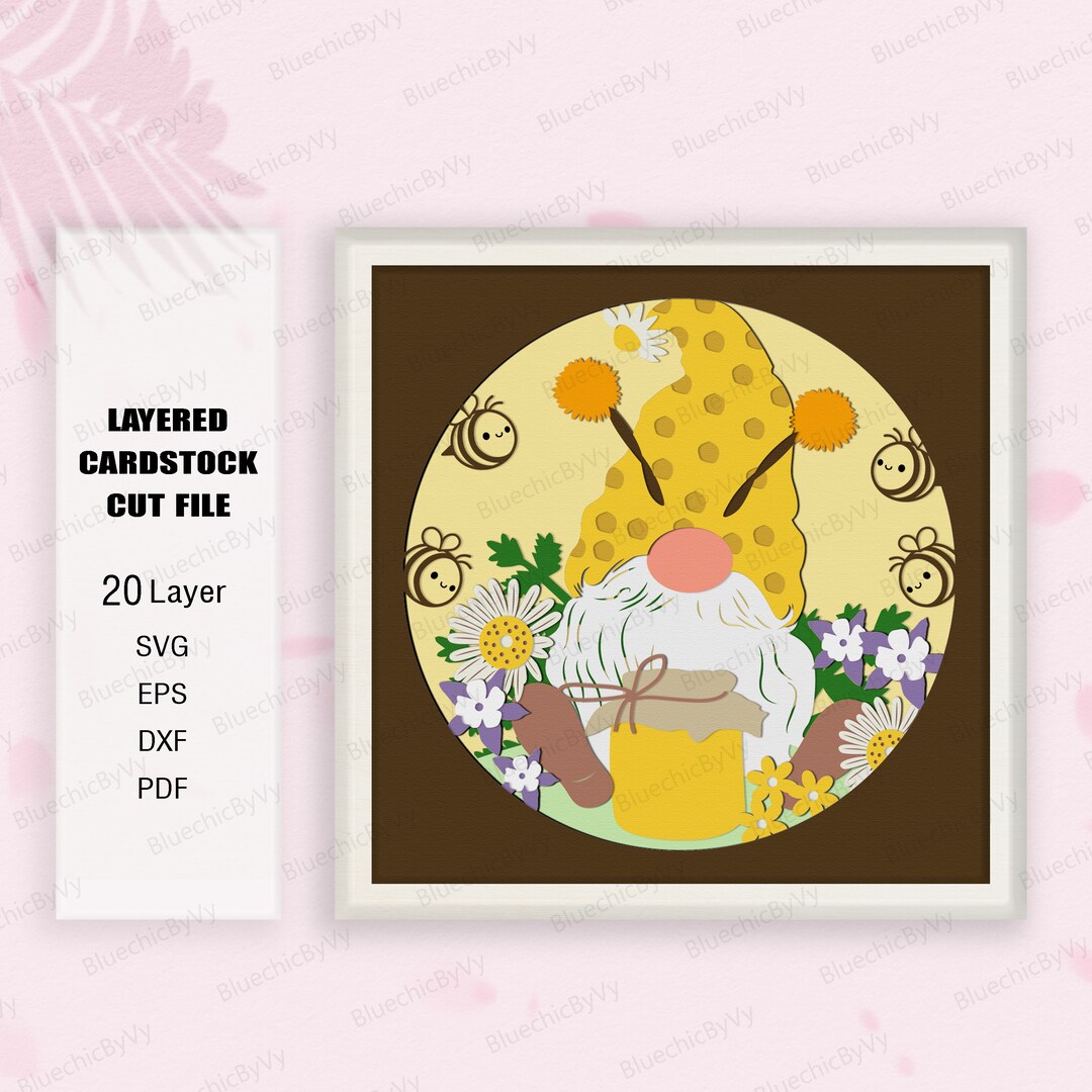 Gnome Bee Shadow Box Svg, Gnome Shadow Box, Gnome Bee Light Box Svg ...