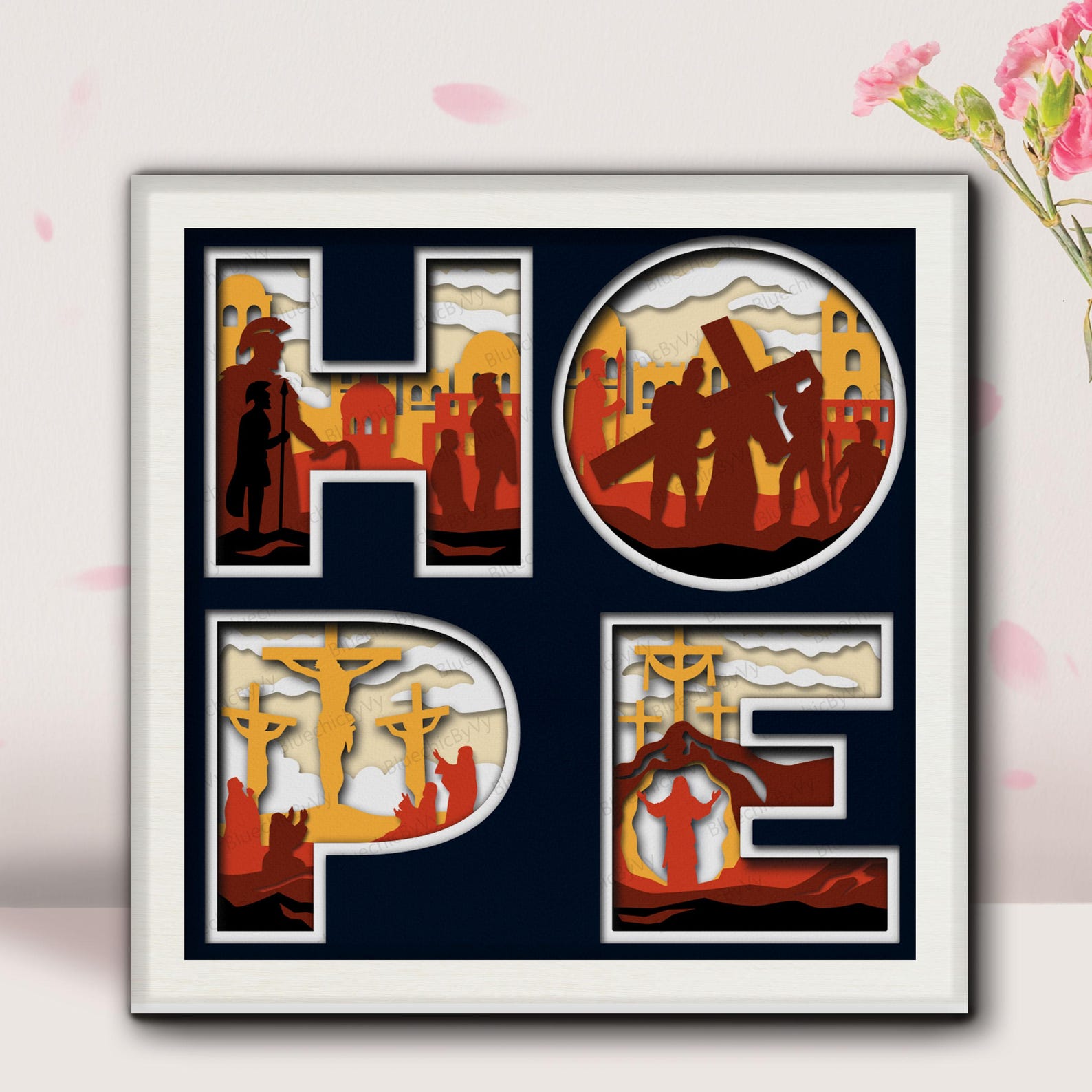 He is Risen Shadow Box SVG, HOPE Christian Layered Art, Easter ...