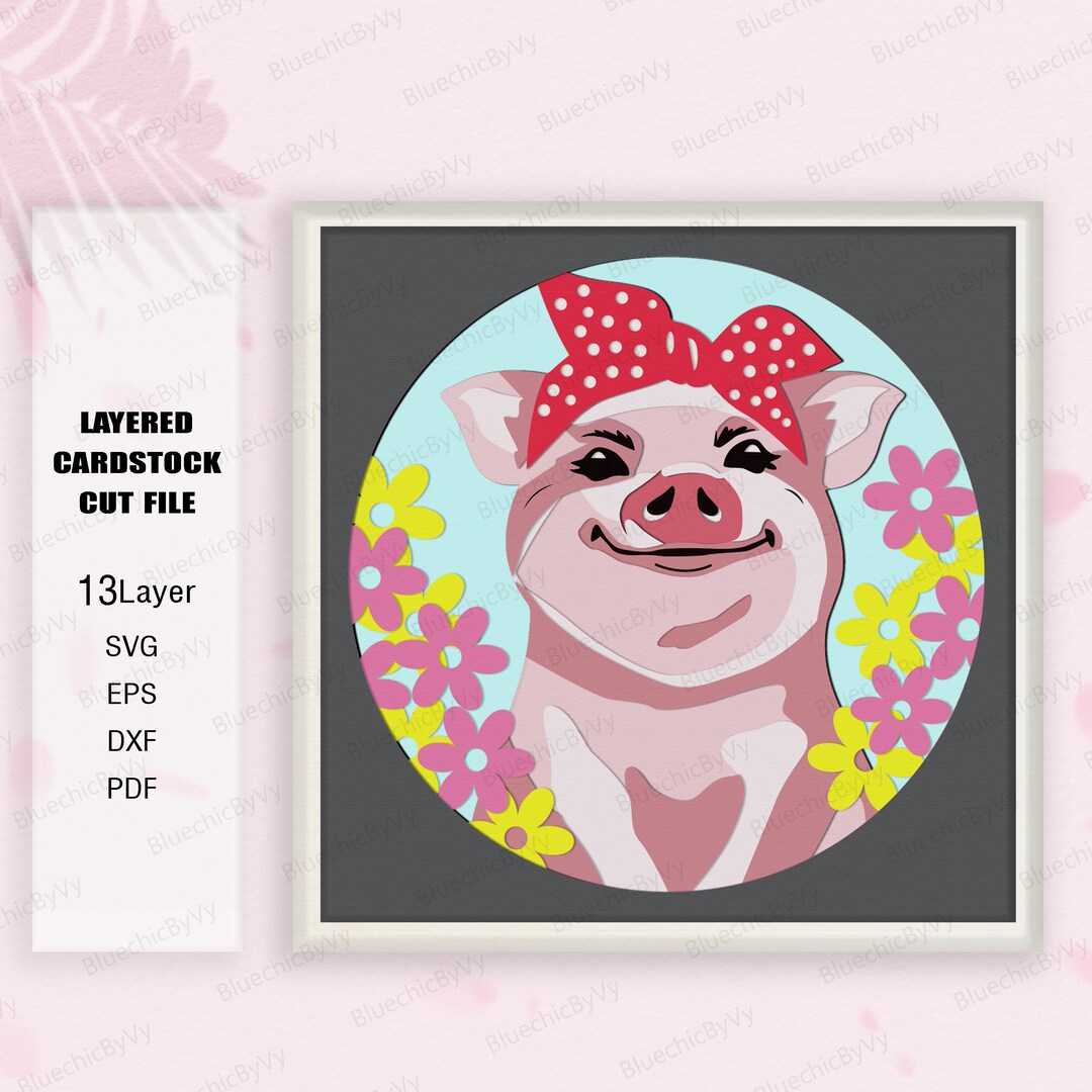 Pig Bandana Shadow Box SVG, Pig Shadow Box, for Cricut, Pig Bandana ...