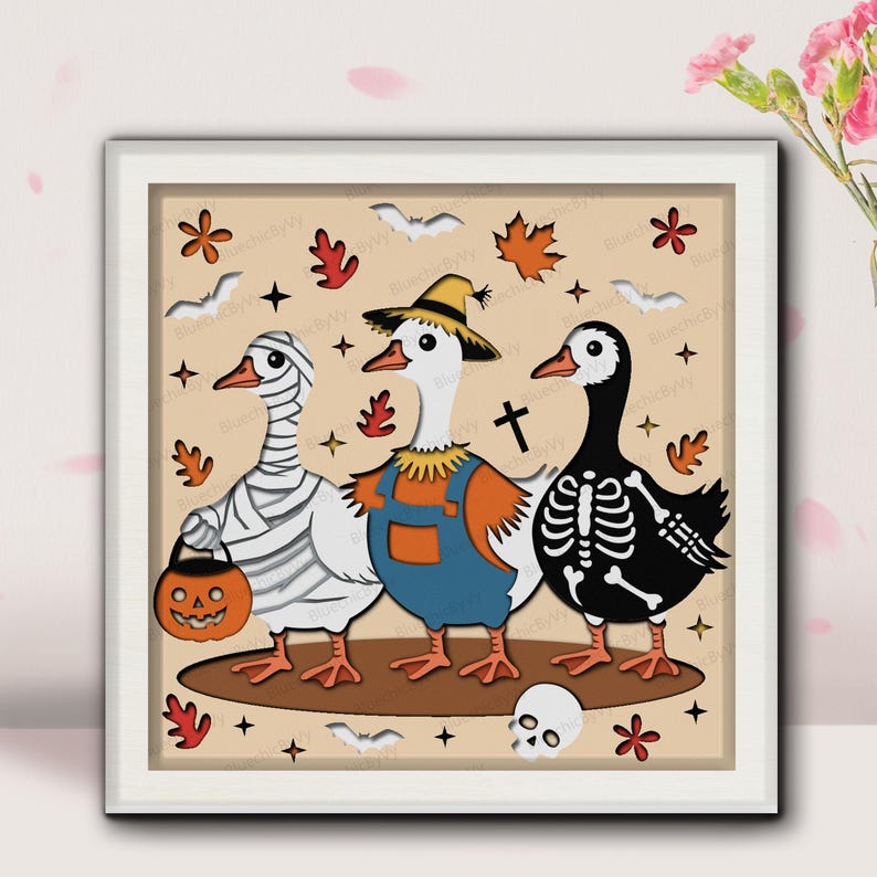 Funny Halloween Goose SVG, 3D Layered Cut File With Mummy, Scarecrow ...