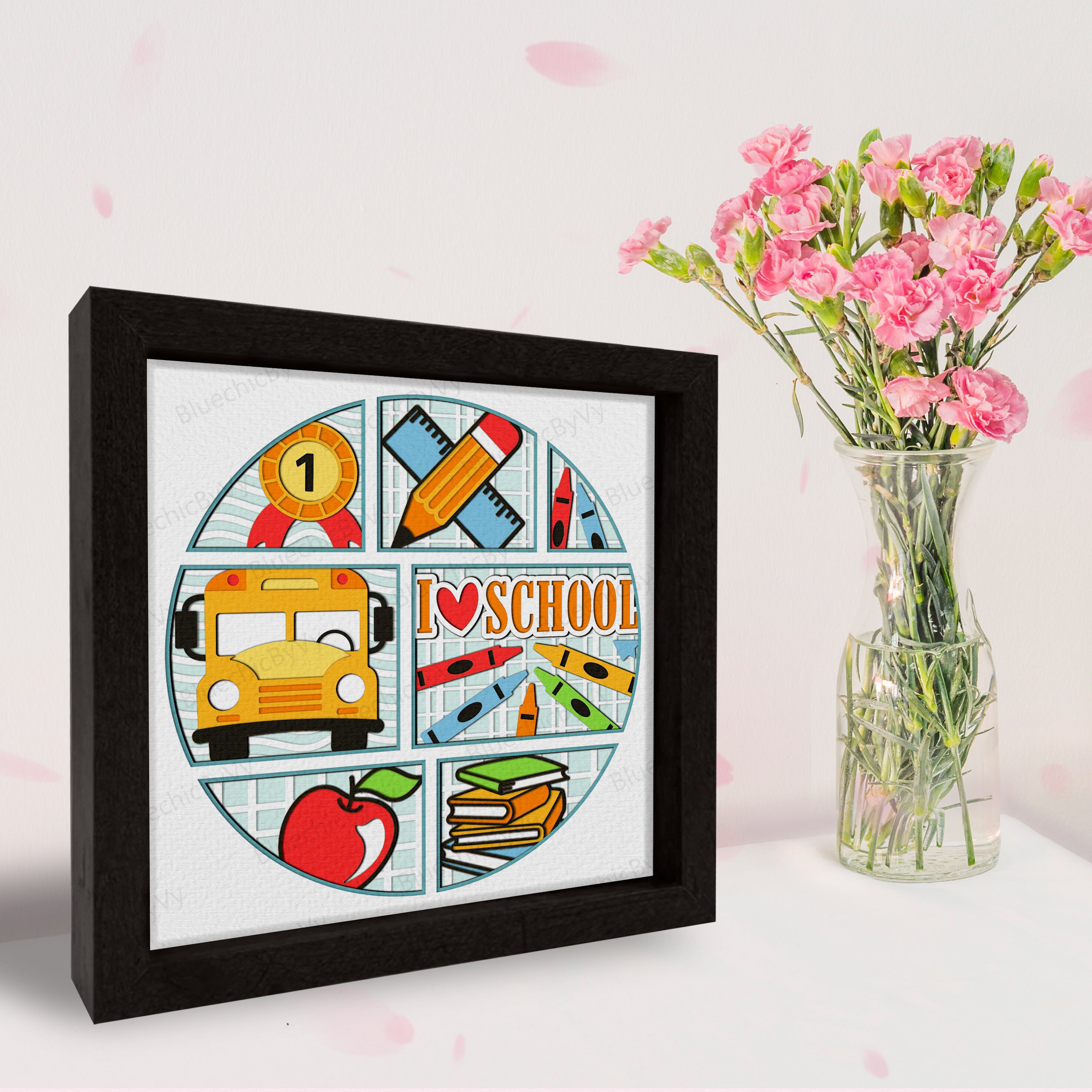 School Shadow Box Svg, Teacher Gift, School Light Box Svg, School 3D ...