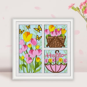 Tulip Flower Shadow Box SVG, Tulip Shadow Box, Flower 3D Box, Tulip ...
