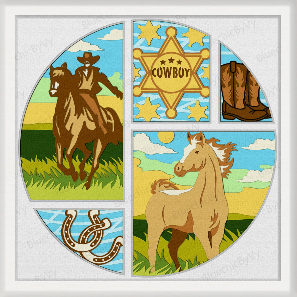 Bundle Horse Cowboy Shadow Box SVG, Western Cowboy Light Box Svg ...