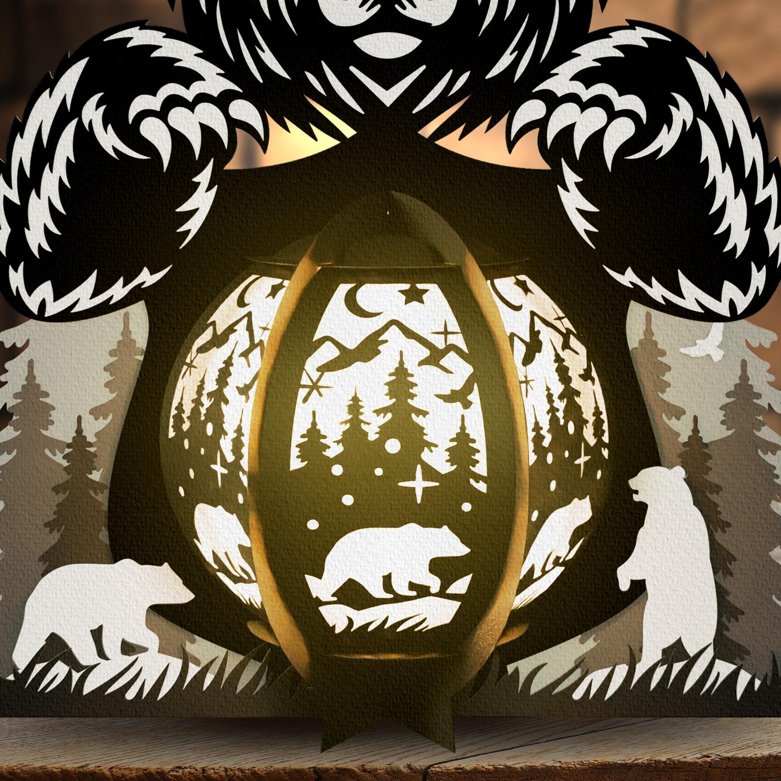 Bear Light Box Svg, Bear Shadow Box, Lantern Paper Cut, Bear Lantern ...
