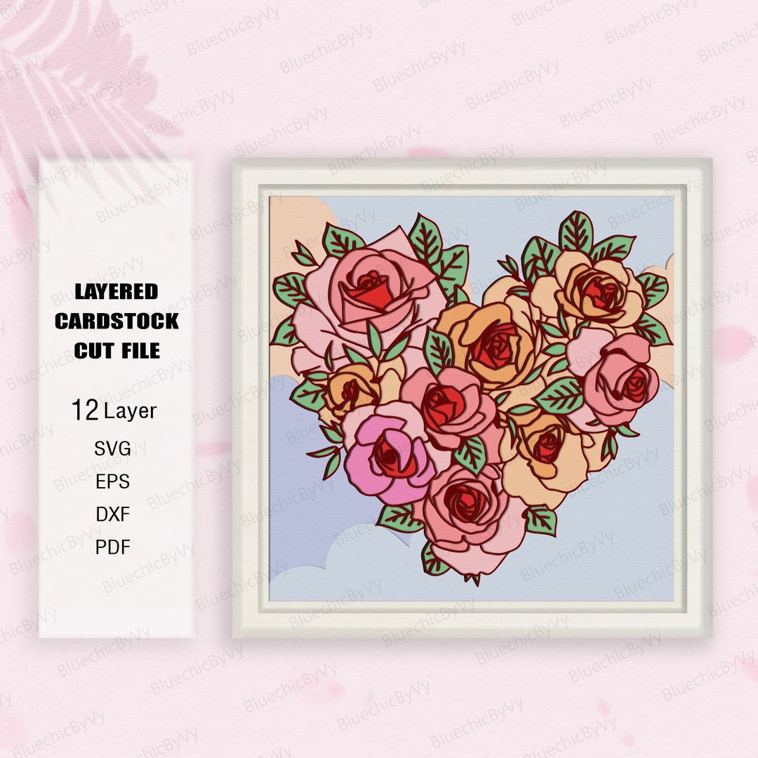 Heart of Roses Shadow Box SVG, Heart of Roses Shadow Box Svg, Heart ...
