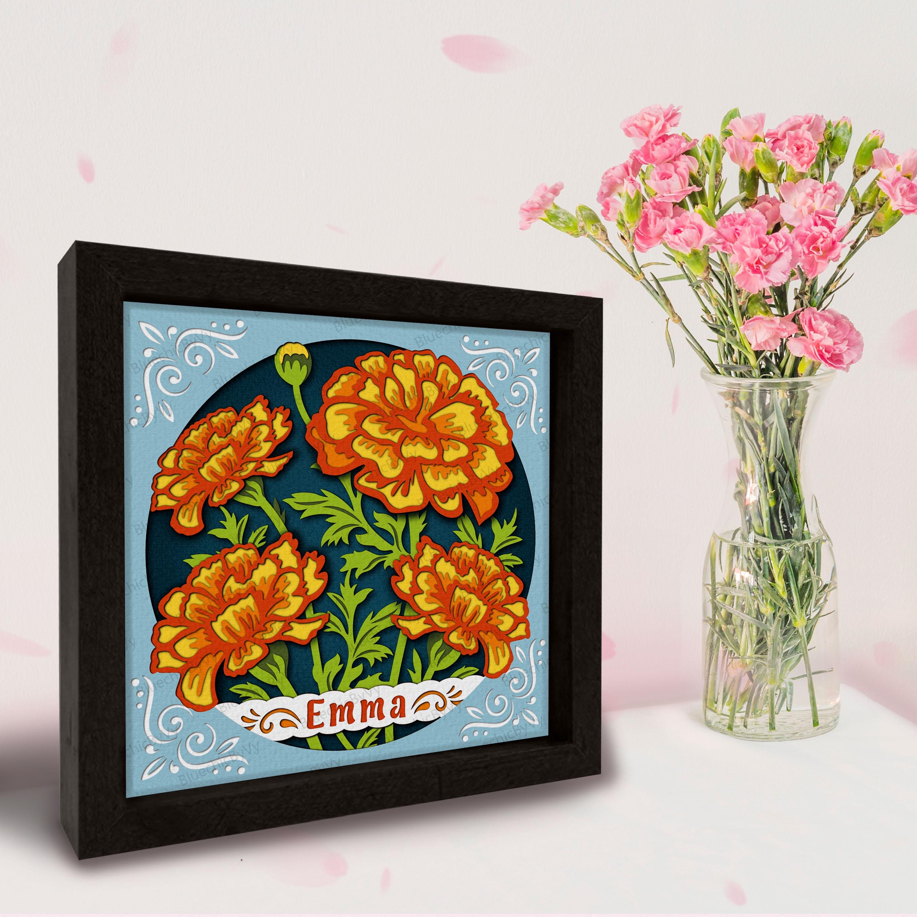 Marigold Flower SVG, 3D October Birth Month Floral Shadow Box With ...
