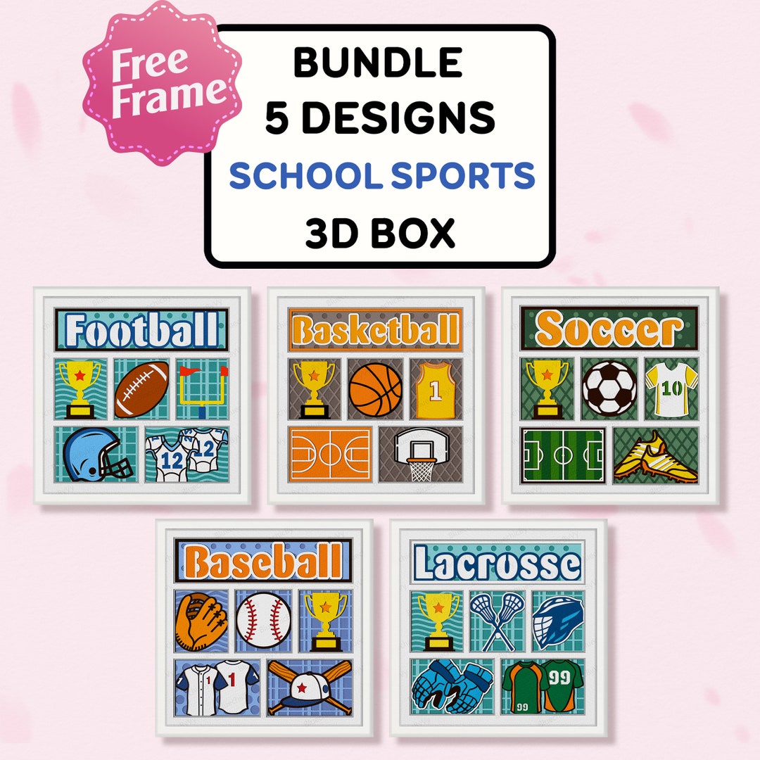 Bundle School Sports Shadow Box Svg, Sports Light Box, School Sports ...