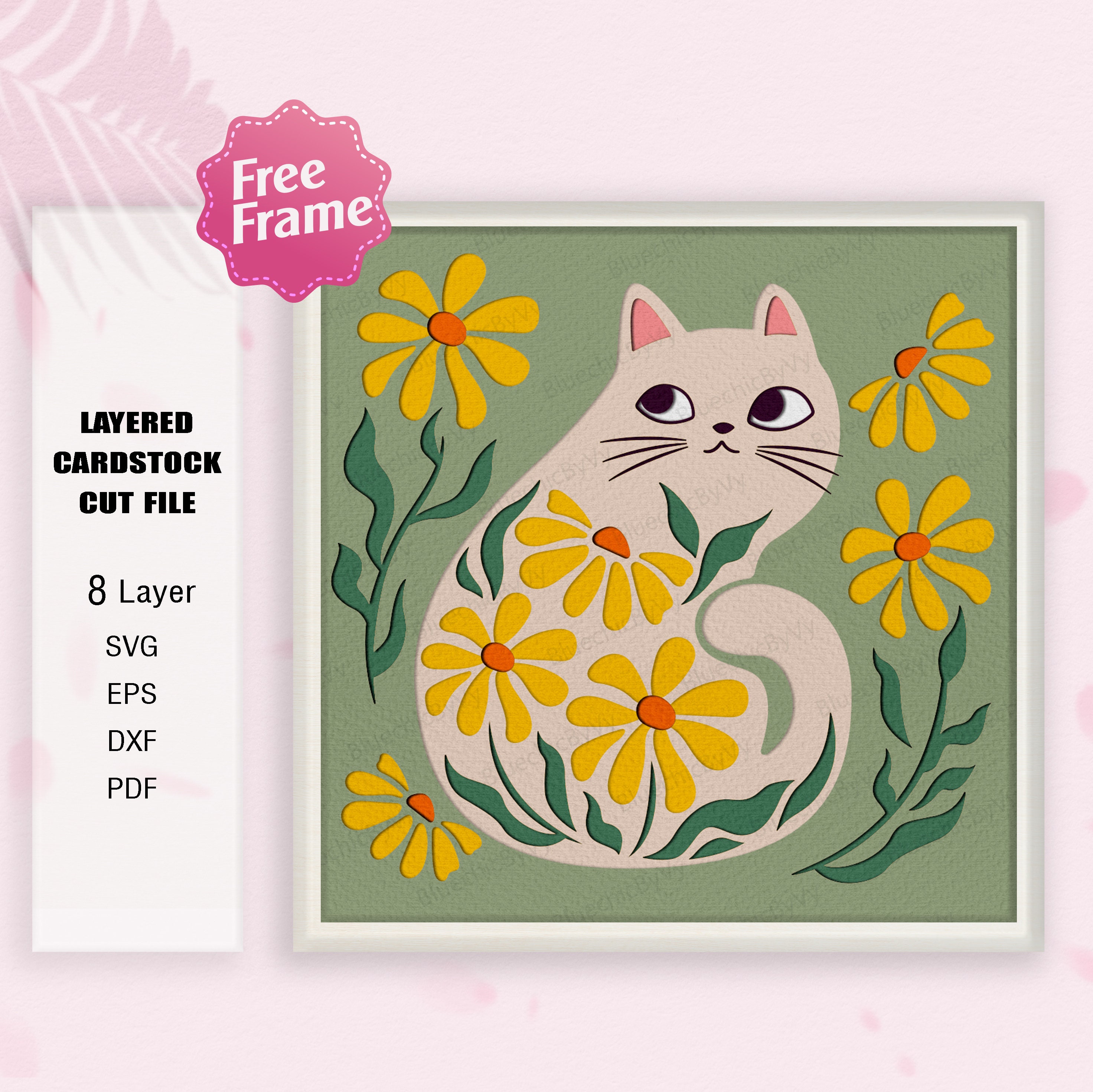 Cat Flower Shadow Box SVG, Boho Cat Shadow Box, Cat 3D Box, Boho Cats ...