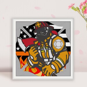 Firefighter Shadow Box, Firefighter Shadow Box Svg, Firefighter Light ...