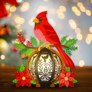 Cardinal Christmas Lantern Svg,cardinal Shadow Box,lantern Paper Cut ...