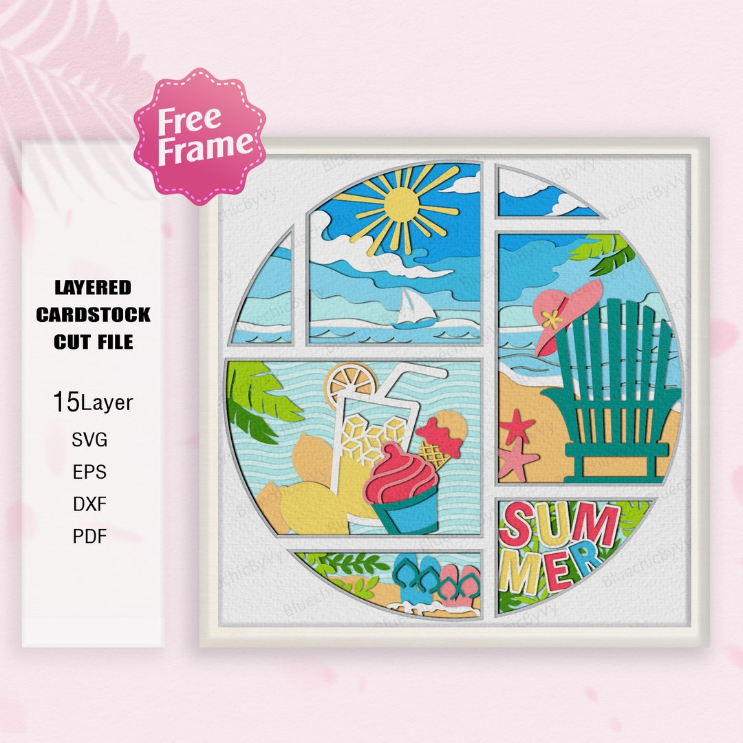 Circular Summer Beach Shadow Box Svg, Summer Light Box Svg, Summer Gift ...