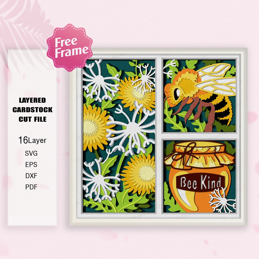 Bee Kind and Dandelion Shadow Box Svg, Bee Dandelion Shadow Box, Window ...