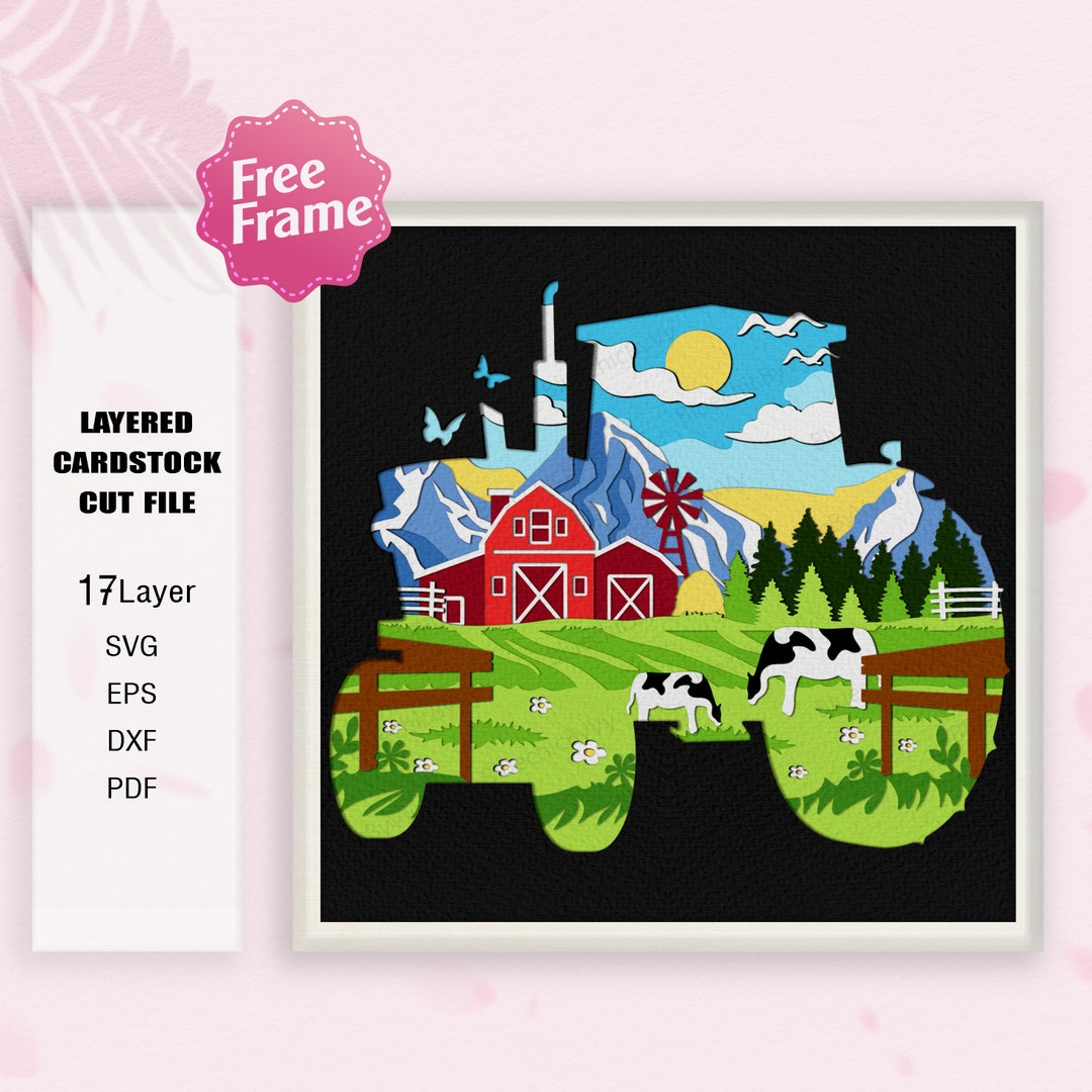Tractor Farm Shadow Box Svg, Farm Gift, Farm Scene Tractor Light Box ...