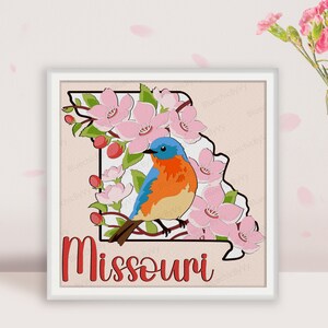 Missouri Flower and Bird Shadow Box SVG, Missouri Flower 3D Box, 3D ...