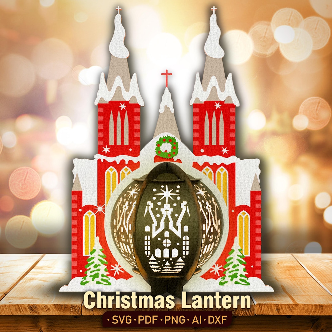 Church Christmas Lantern Svg, Church Shadow Box, Lantern Paper Cut ...