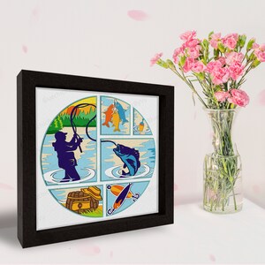 Fisherman Catching Fish Shadow Box Svg, Fisherman Light Box, Father's ...