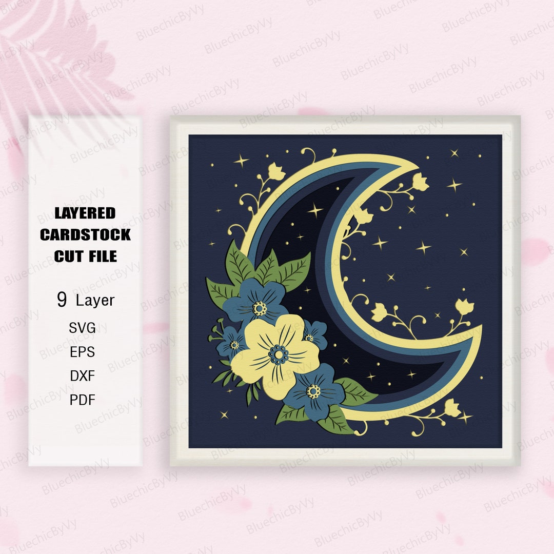 Moon Floral Shadow Box SVG, Moon Shadow Box, Light Box Moon Floral SVG ...