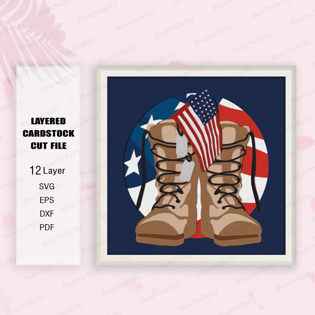 Boot Veteran Shadow Box, Veteran Shadow Box Svg, Soldier Light Box Svg ...