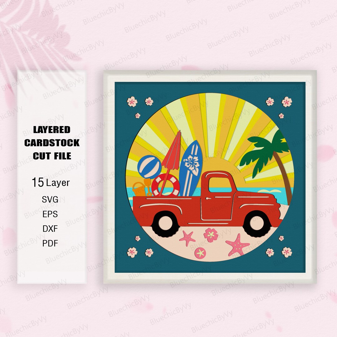 Truck Summer Shadow Box, Summer Shadow Box, Summer 3D Box Svg, Summer ...